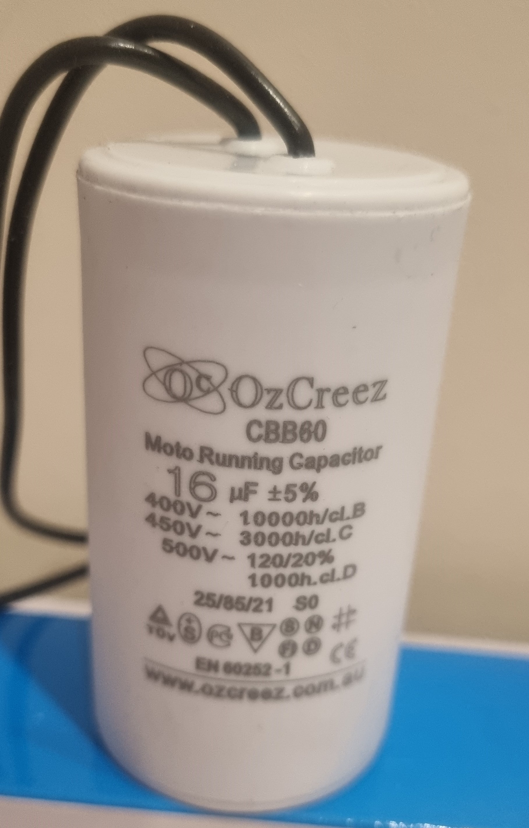 CBB60 16uF 450V 50/60Hz 2 Wire Capacitor Motor Start Run Capacitor HVA ...